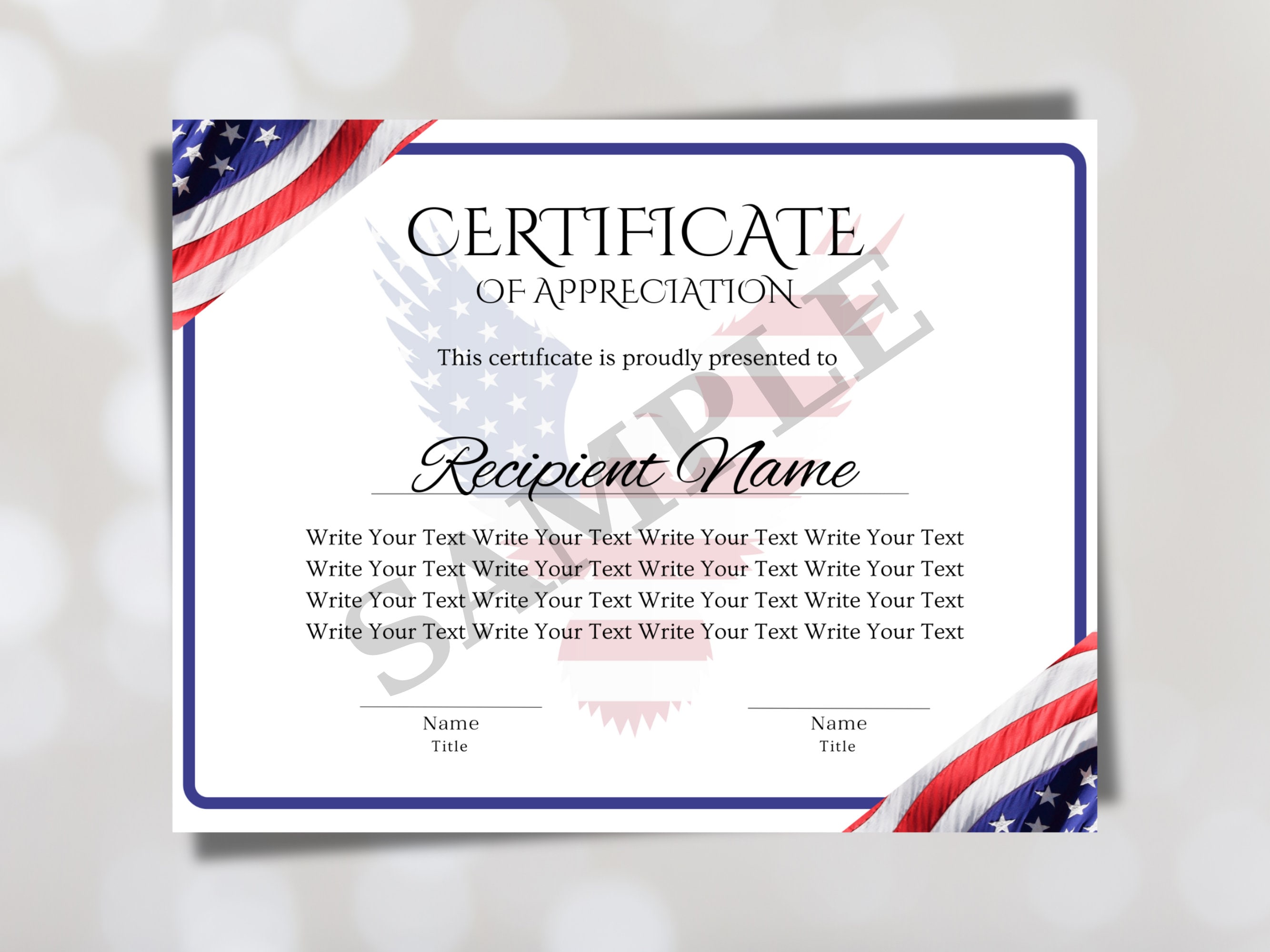 Editable American Flag Appreciation Certificate, USA Veteran's ...