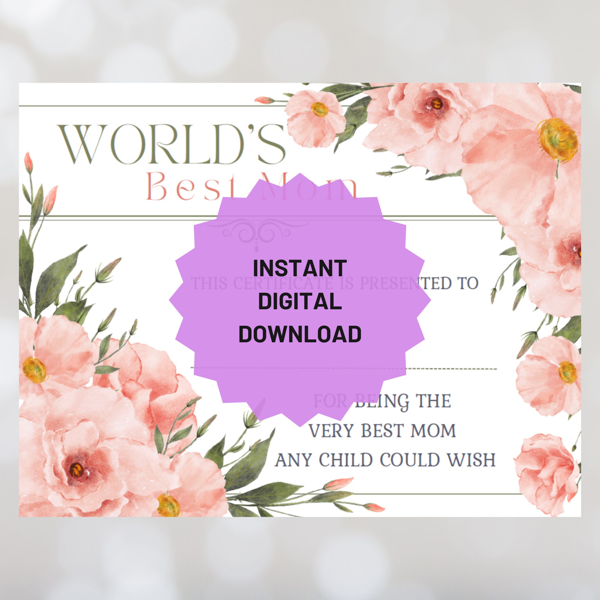 Worlds Best Mom Certificate With Pink Flowers, Printable Best Mom Award ...
