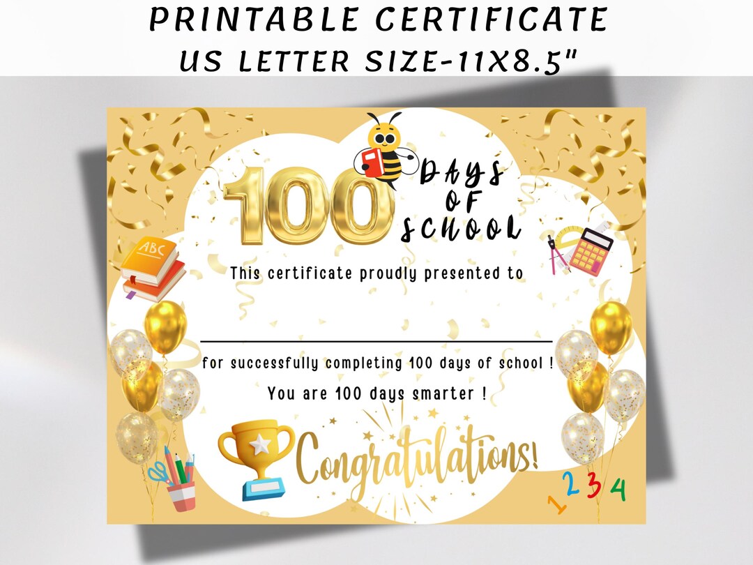 100 Days of School Certificate, Homeschool Celebration (PDF) - Etsy
