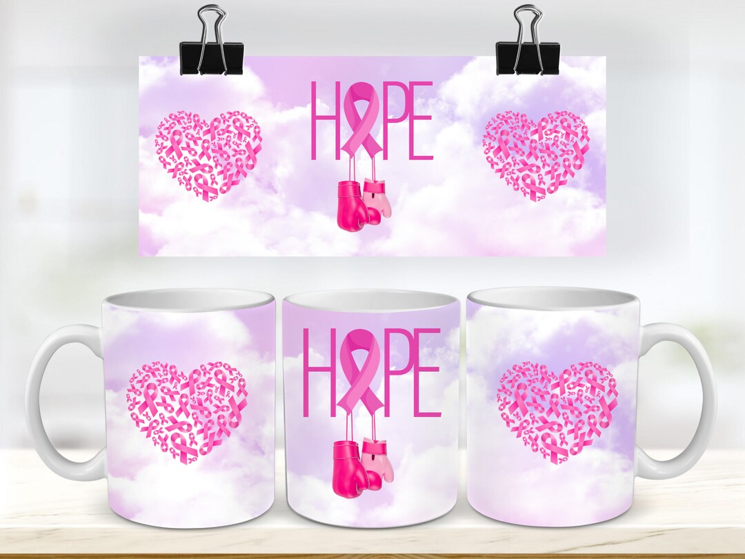11 & 15 Oz Breast Cancer Pink Ribbon HOPE Sublimation Mug Design, Mug ...