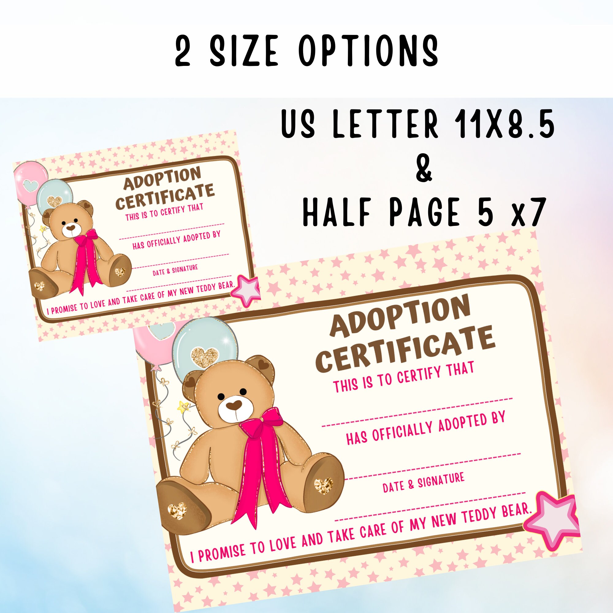 Doll & Bear Adoption Certificate Set Printable, Baby Doll Certificate ...