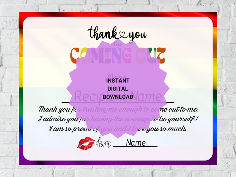 Editable LGBTQ+ Certificate, Thank You for Coming Out, Gay Pride Coming ...