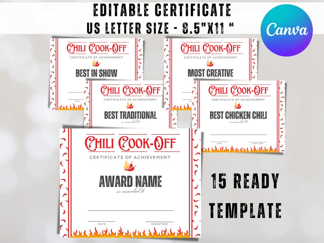 Editable Chili Cook off Award Certificate Template, Chili Contest ...