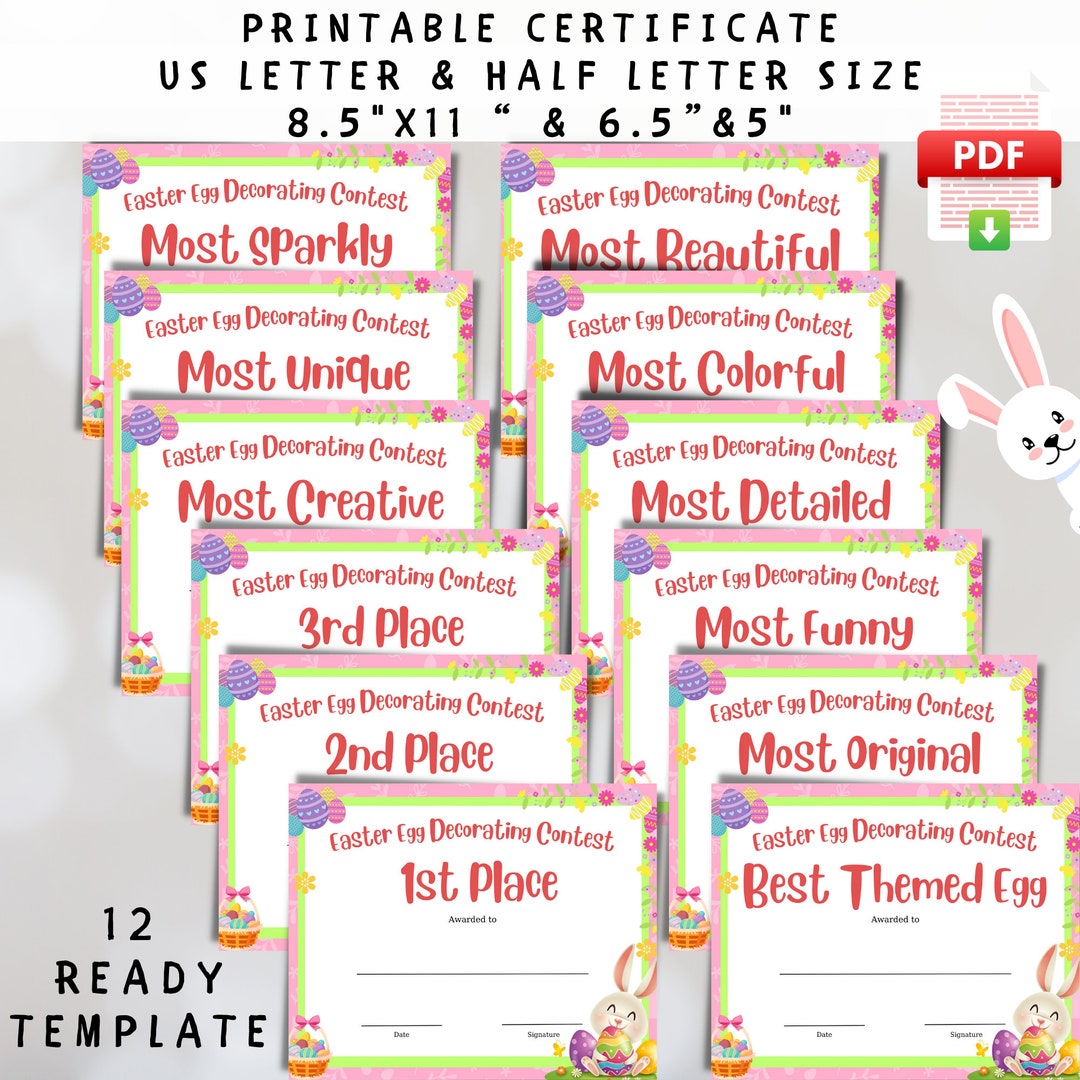 Easter Egg Decorating Contest Award Certificates, Kids Party (PDF) - Etsy