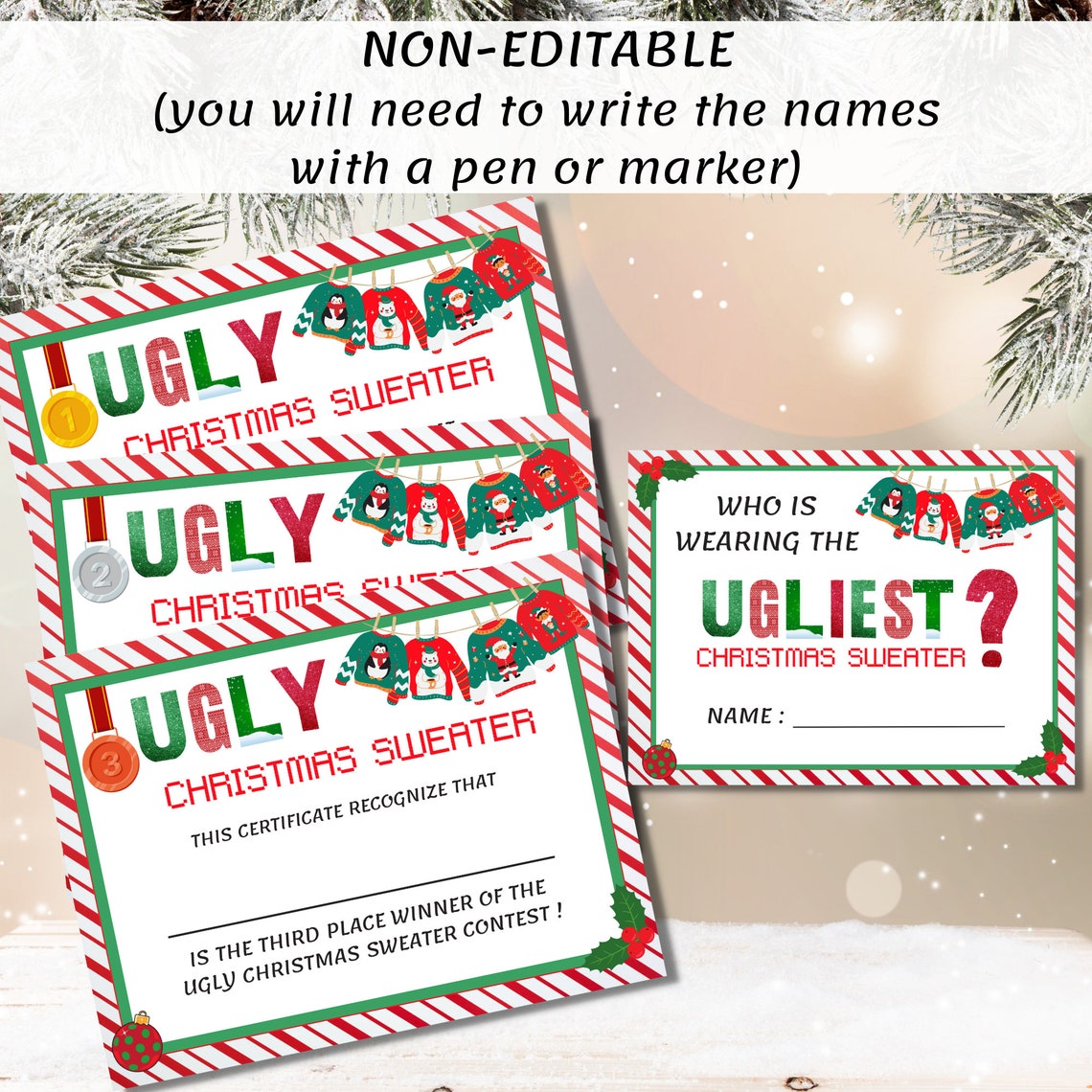 Christmas Ugly Sweater Party Bundle Printable, Ugly Sweater Party Game ...