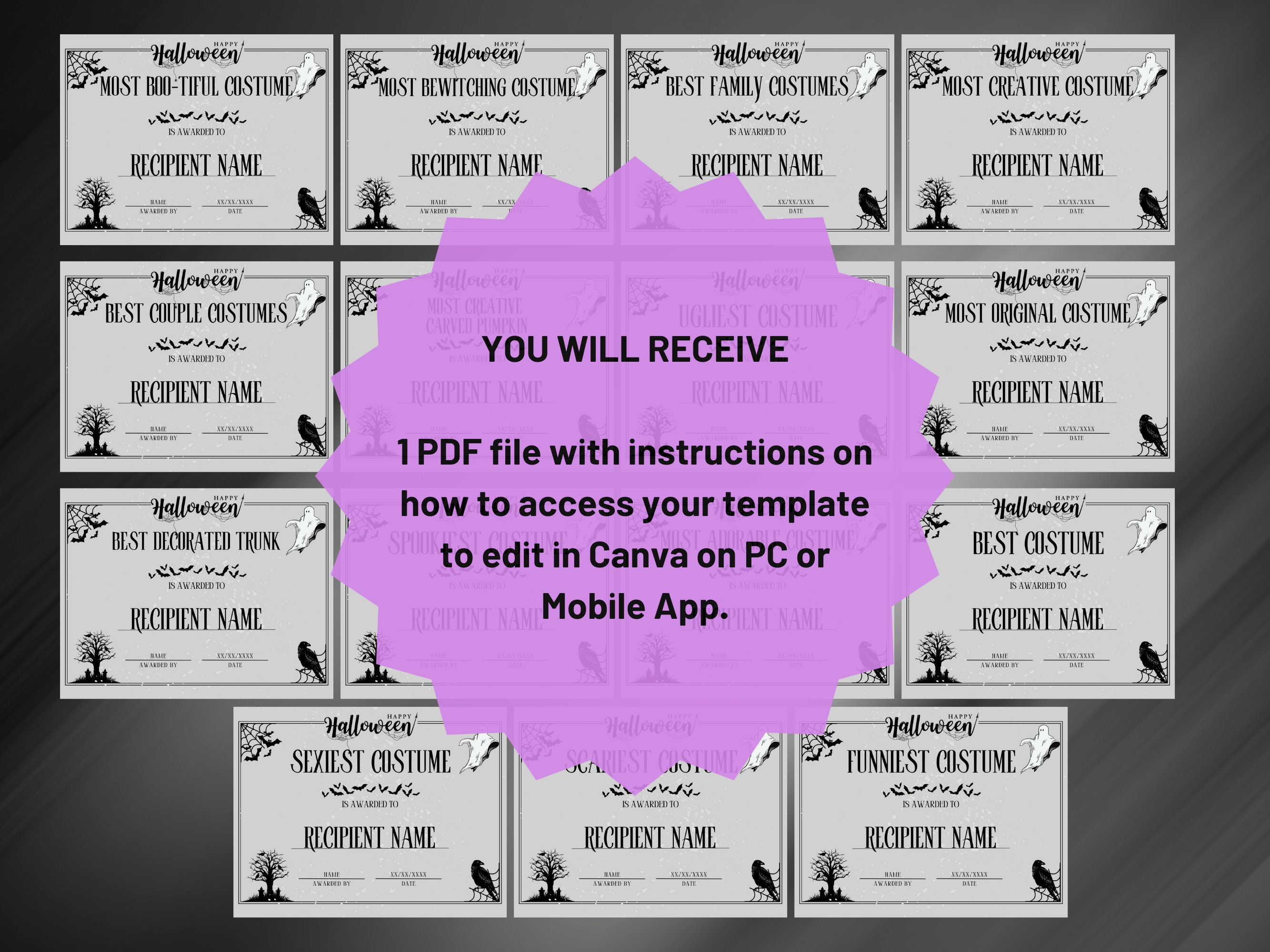 Editable Halloween Costume Award Certificate, Trick or Treat Costume ...