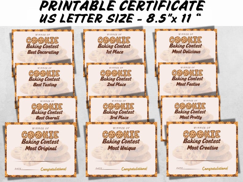 Cookie Baking Contest Award Certificates, Office School Party (PDF) - Etsy