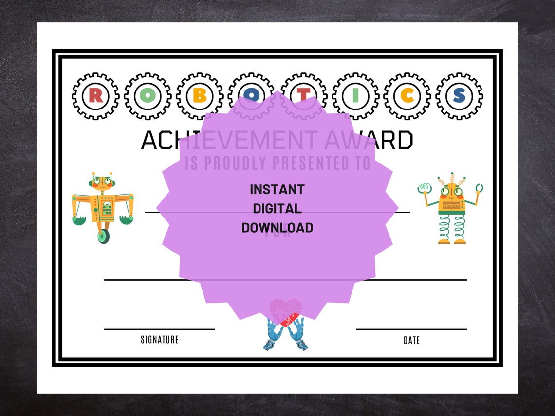 Robotics Achievement Award, Robotics Certificate Template, Robotics ...