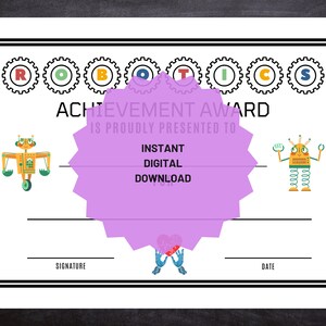Robotics Achievement Award, Robotics Certificate Template, Robotics ...