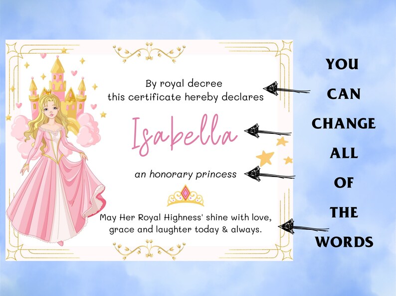 Princess Certificate Editable Template, Royal Princess Award ...