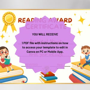 Reading Award Certificate Editable Template, Bookworm Recognition ...