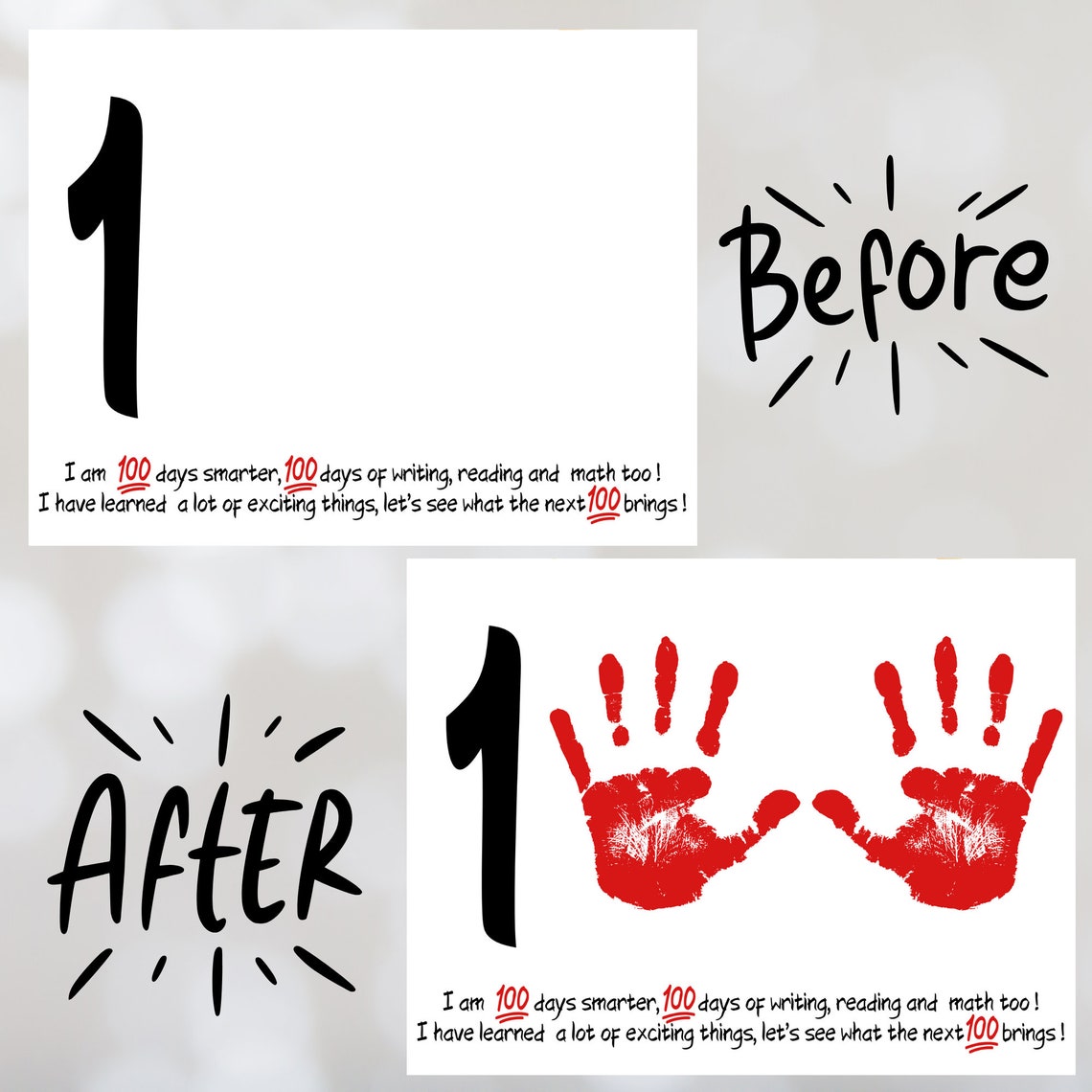 100 Days of School Handprint Craft Set, 100 Days Smarter, 100th Days of ...