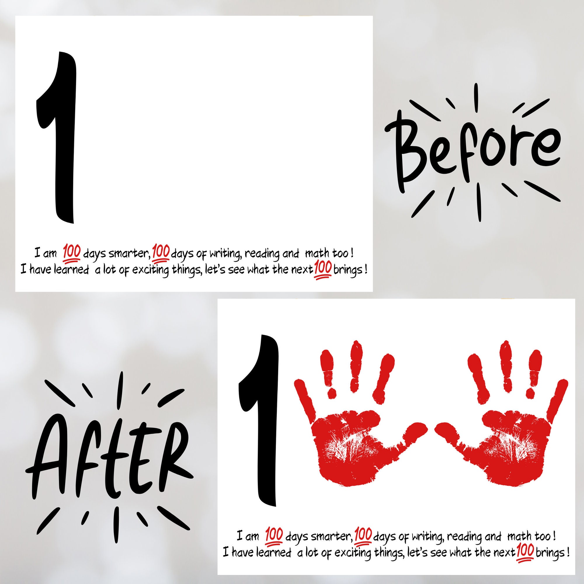 100 Days of School Handprint Craft Set, 100 Days Smarter, 100th Days of ...