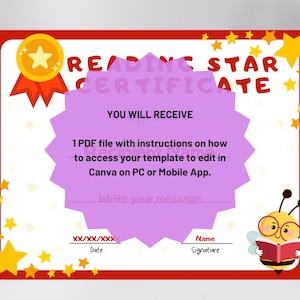 Editable Reading Award Certificate Template, Kids Classroom (digital ...