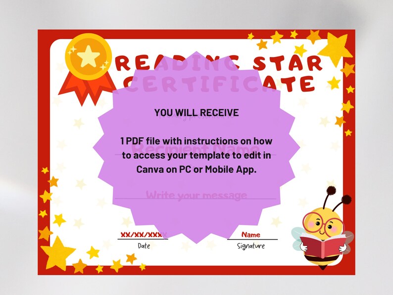 Reading Star Certificate Editable Template, Bookworm Recognition ...
