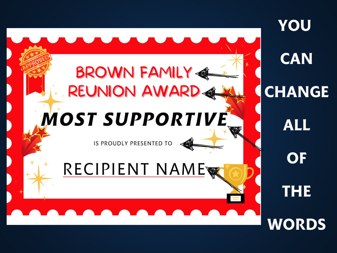 Family Reunion Awards, Editable Printable Certificates (PDF) - Etsy
