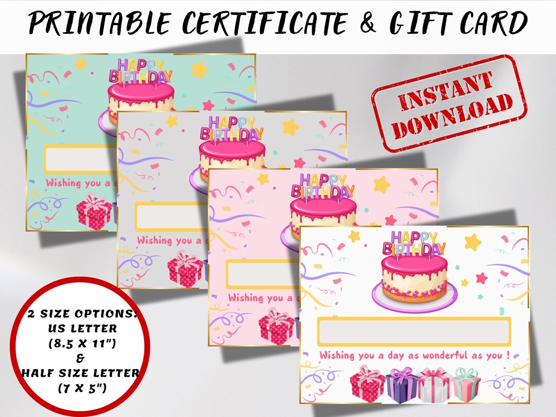 Happy Birthday Certificate Set, Birthday Gift Card, Birthday ...