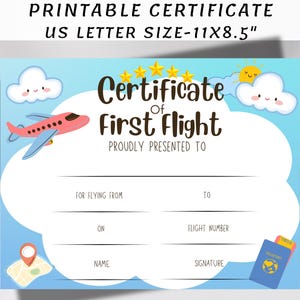 First Flight Appreciation for Kids Printable Certificate, Toddler’s ...