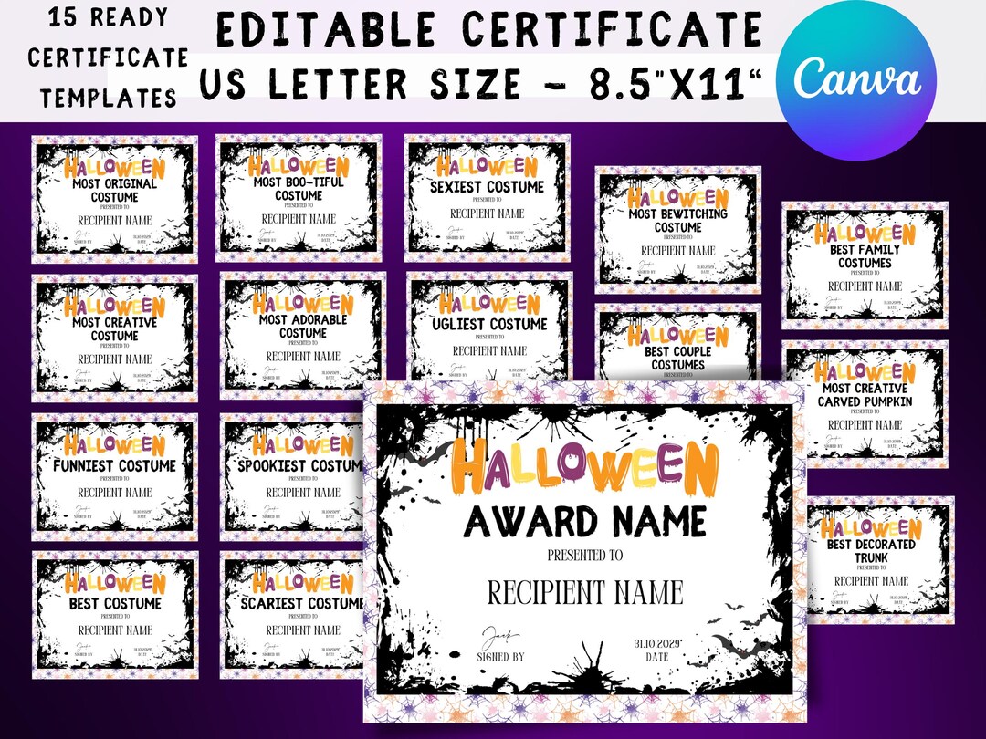 Editable Halloween Costume Award Certificate, Trick or Treat Costume ...