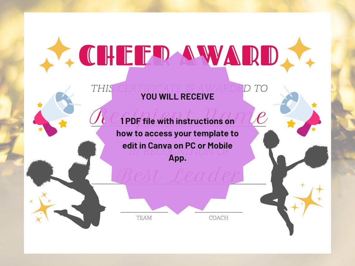 Customizable Cheerleader Award Certificate, Cheer Squad Award ...