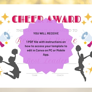 Customizable Cheerleader Award Certificate, Cheer Squad Award ...