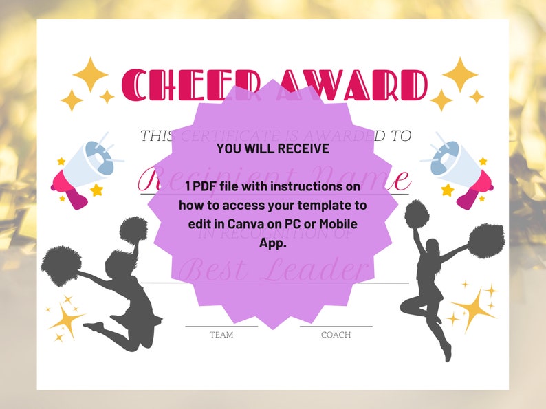 Customizable Cheerleader Award Certificate, Cheer Squad Award ...