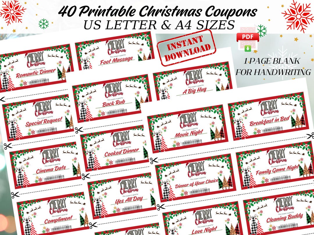 40 Printable Christmas Coupon Book, Personalized Holiday Coupons for ...