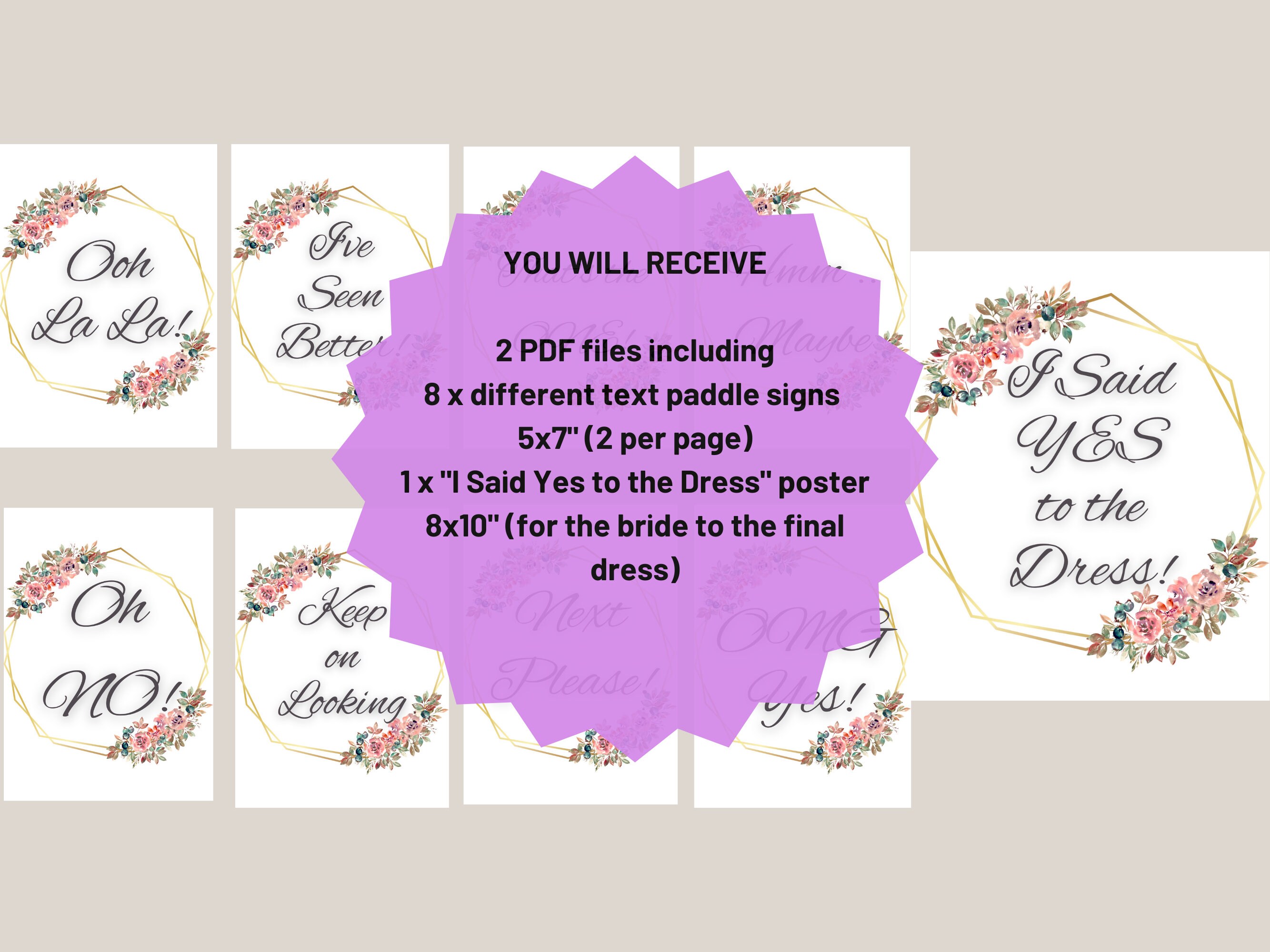 Printable Say Yes to the Dress Signs, Wedding Dress Shopping Paddle ...