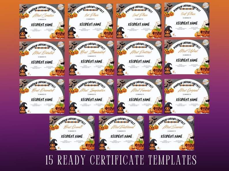 Editable Pumpkin Carving Contest Award Certificate Template, Halloween ...
