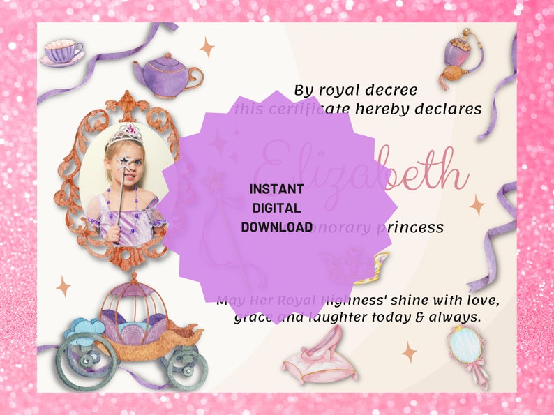 Editable Princess Certificate With Photo Canva Template Royal - Etsy