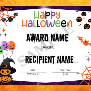 Editable Halloween Costume Award Certificate, Trick or Treat Costume ...