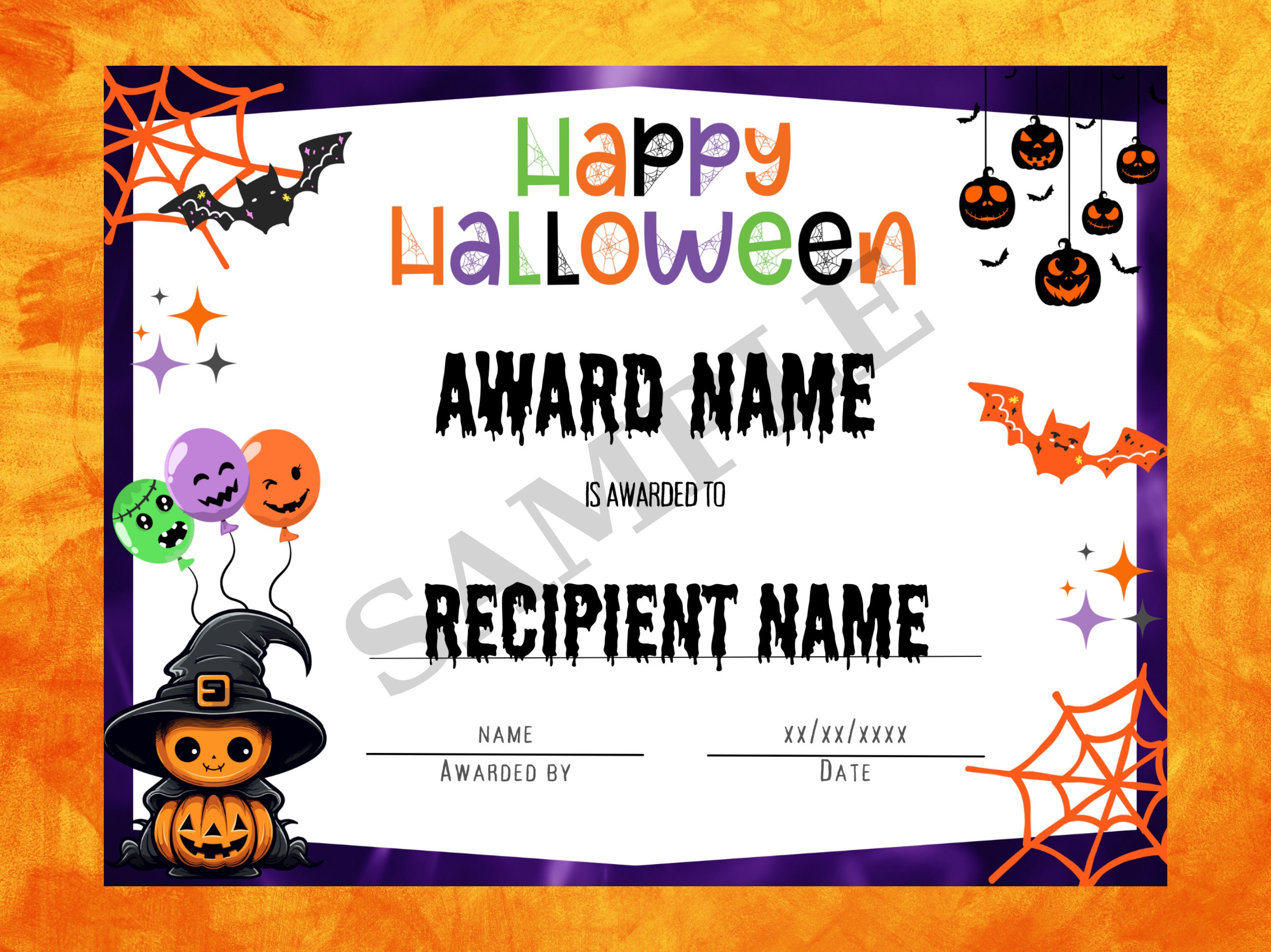 Editable Halloween Costume Award Certificate, Trick or Treat Costume ...