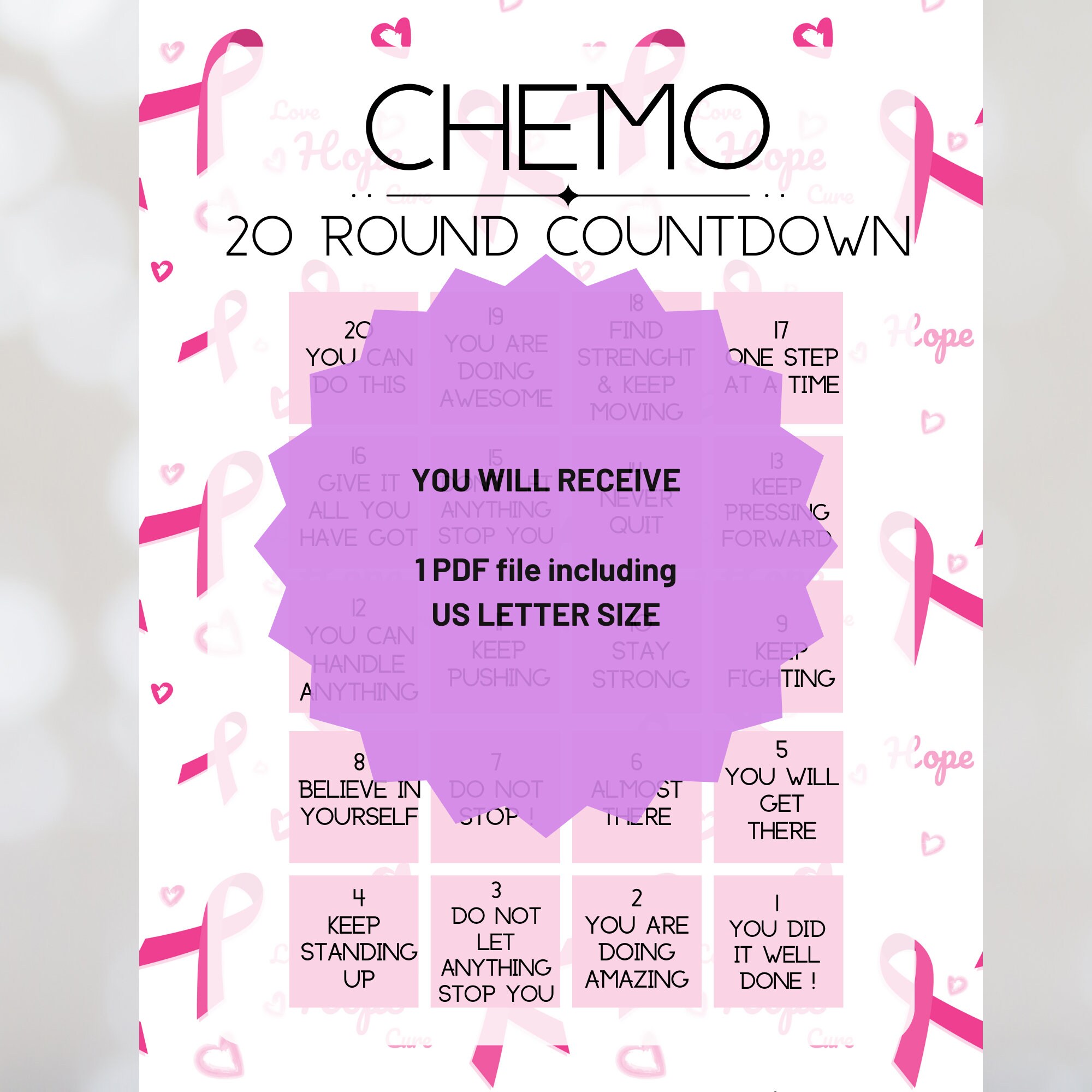 Breast Cancer Chemo Tracker, 20 Round Countdown (digital Download) - Etsy