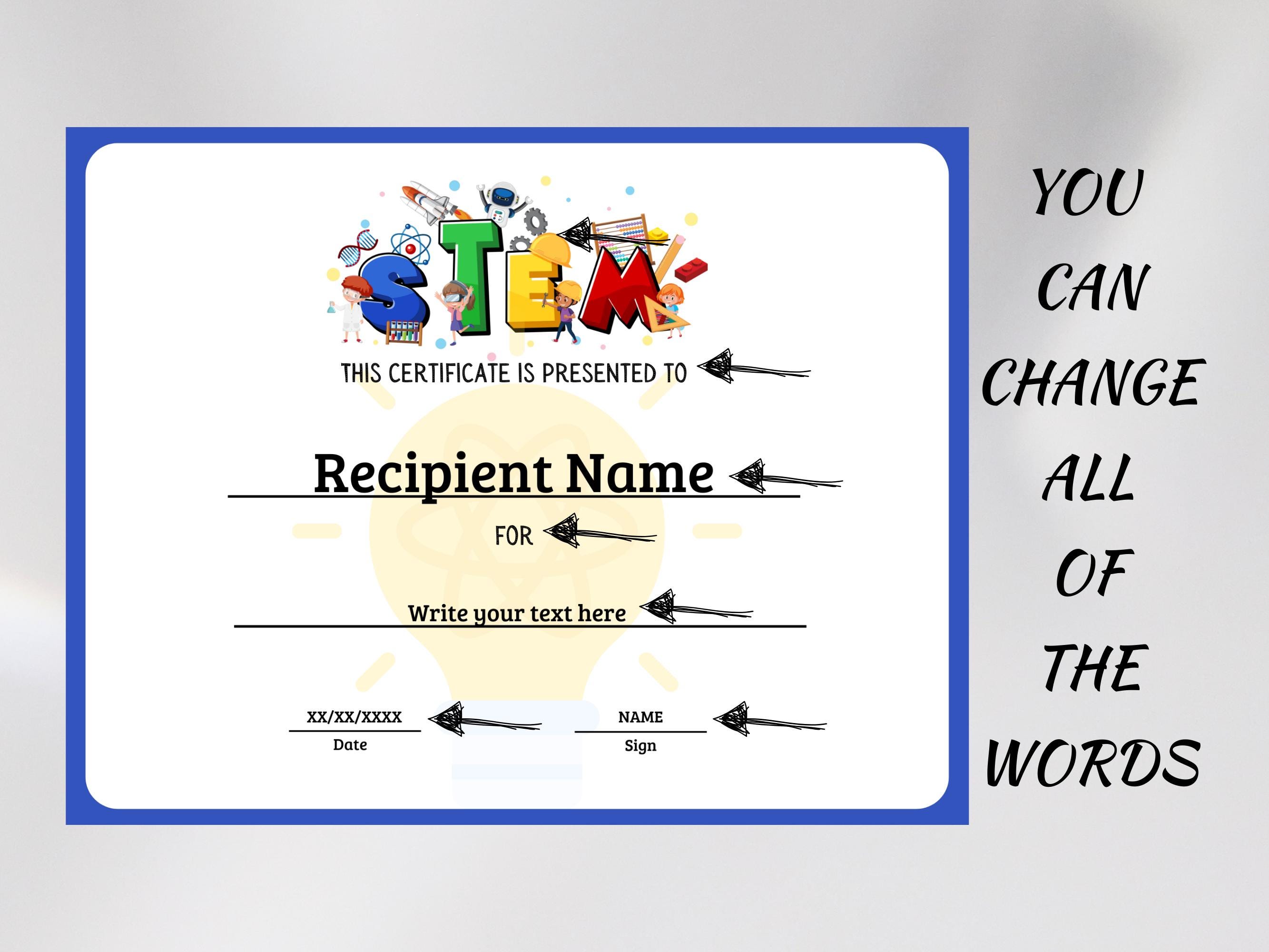 STEM Certificate Editable Canva Template, Printable Kids Award ...