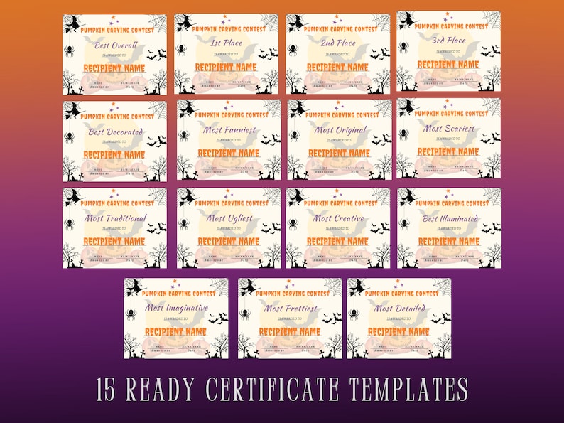 Editable Pumpkin Carving Contest Award Certificate Template, Halloween ...