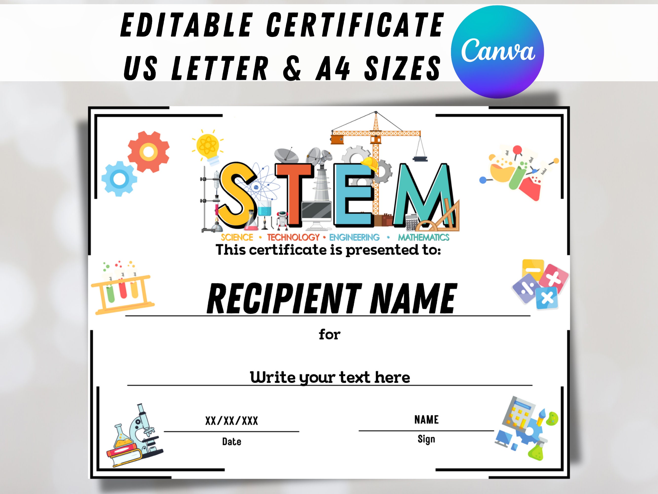 Editable STEM Award Certificate, Kids School Appreciation (canva ...