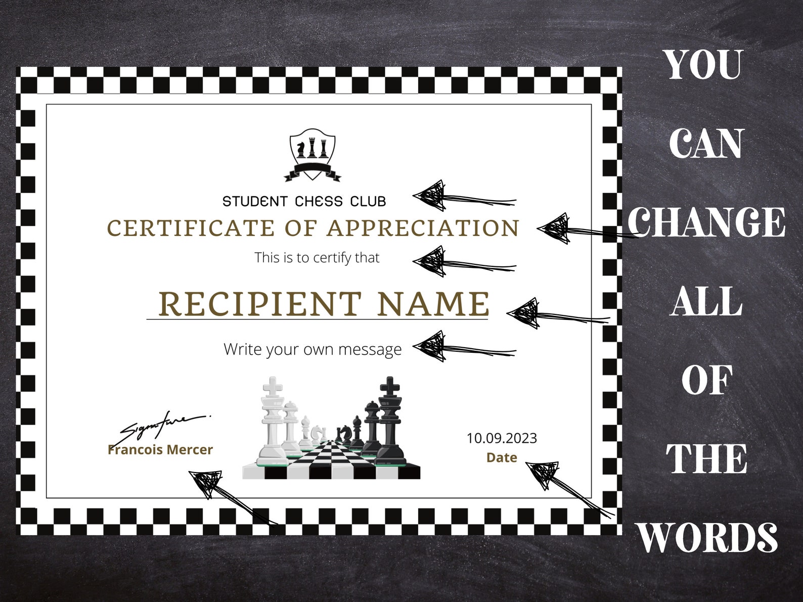 Editable Chess Tournament Award Certificate, Appreciation Template (PDF ...