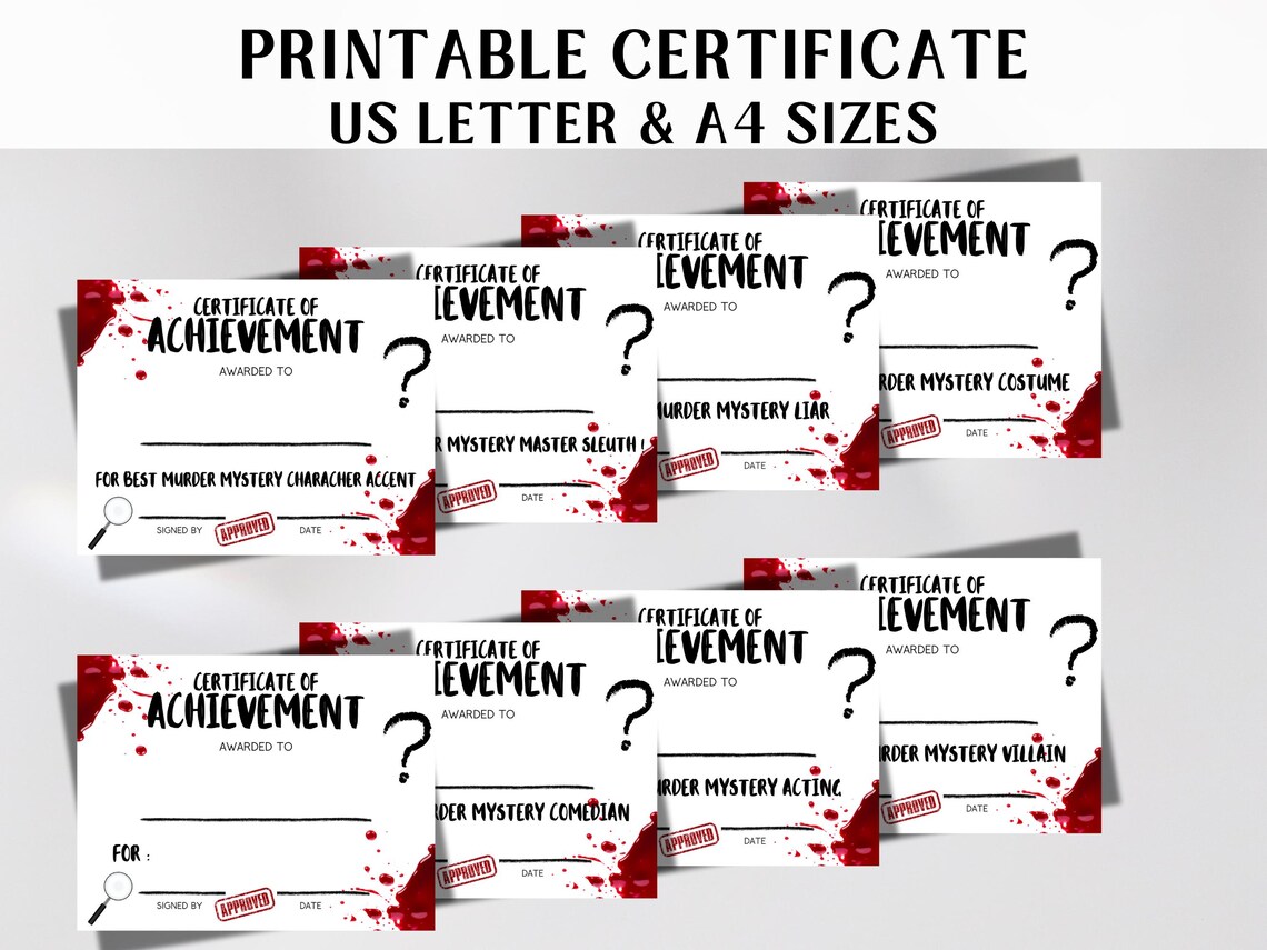 Murder Mystery Award Certificates, Crime Scene Party Favors (PDF) - Etsy