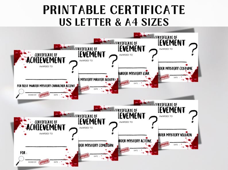 Murder Mystery Award Printable Certificate, Crime Scene Achievement ...