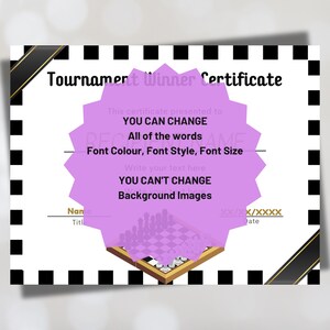 Editable Chess Tournament Winner Award Certificate, Chess Appreciation ...