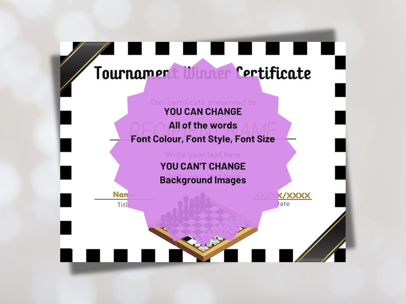 Editable Chess Tournament Winner Award Certificate, Chess Appreciation ...