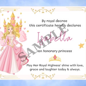 Princess Certificate Editable Template, Royal Princess Award ...