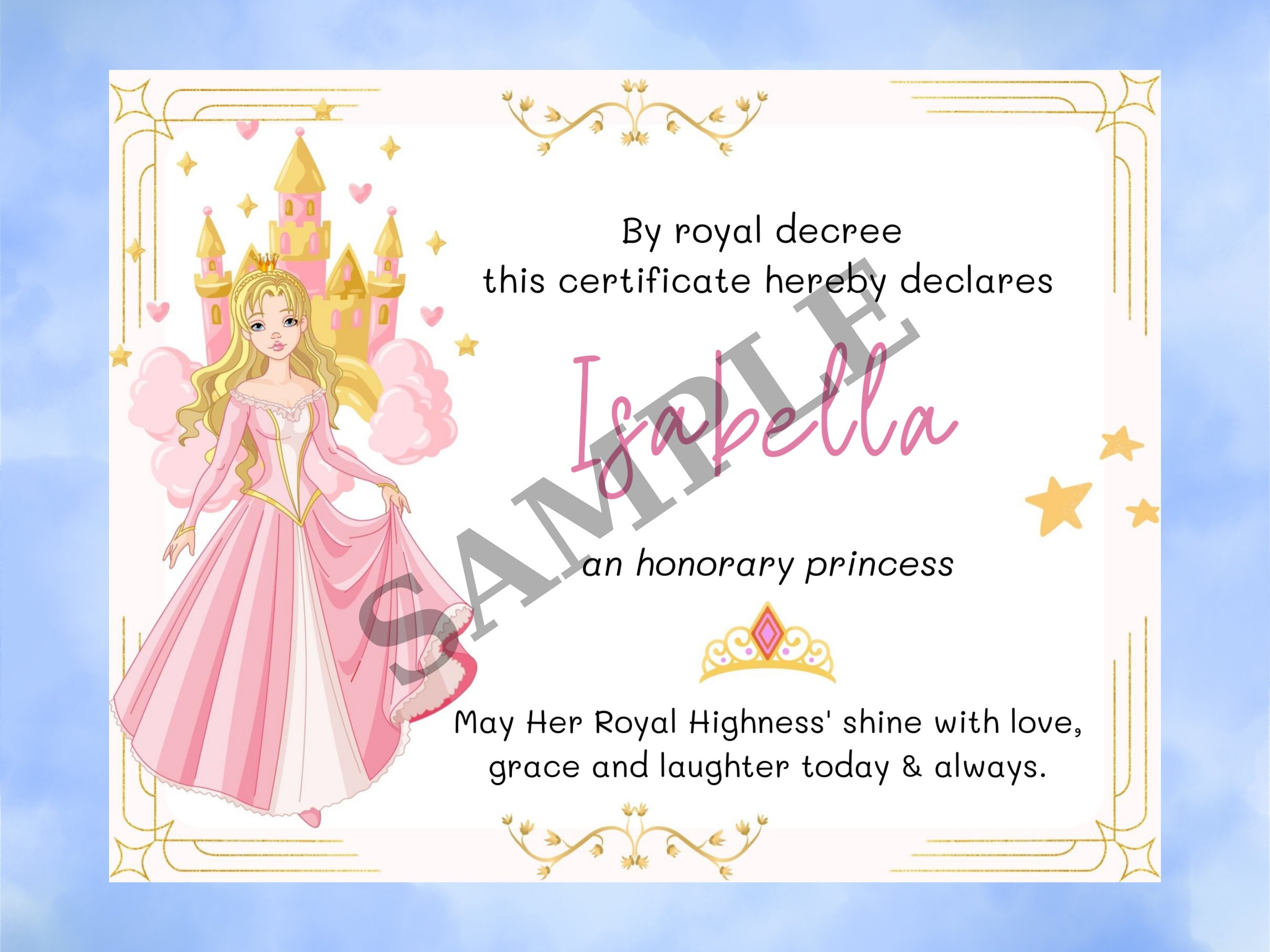 Princess Certificate Editable Template, Royal Princess Award ...
