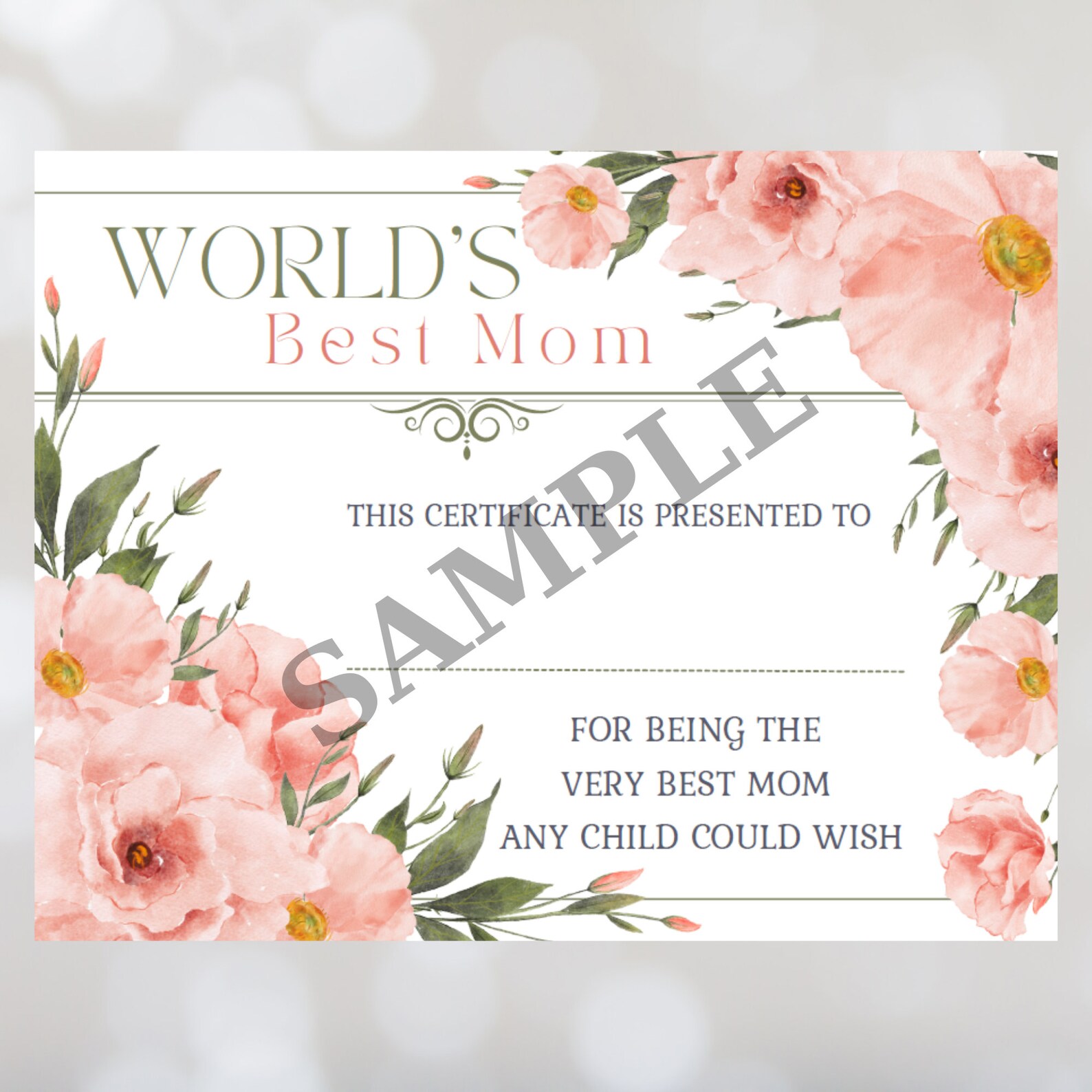 Worlds Best Mom Certificate With Pink Flowers, Printable Best Mom Award ...