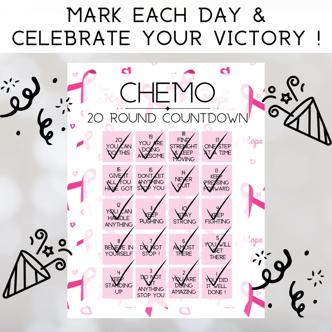 20 Round Breast Cancer Chemo Tracker, Printable Treatment Countdown ...