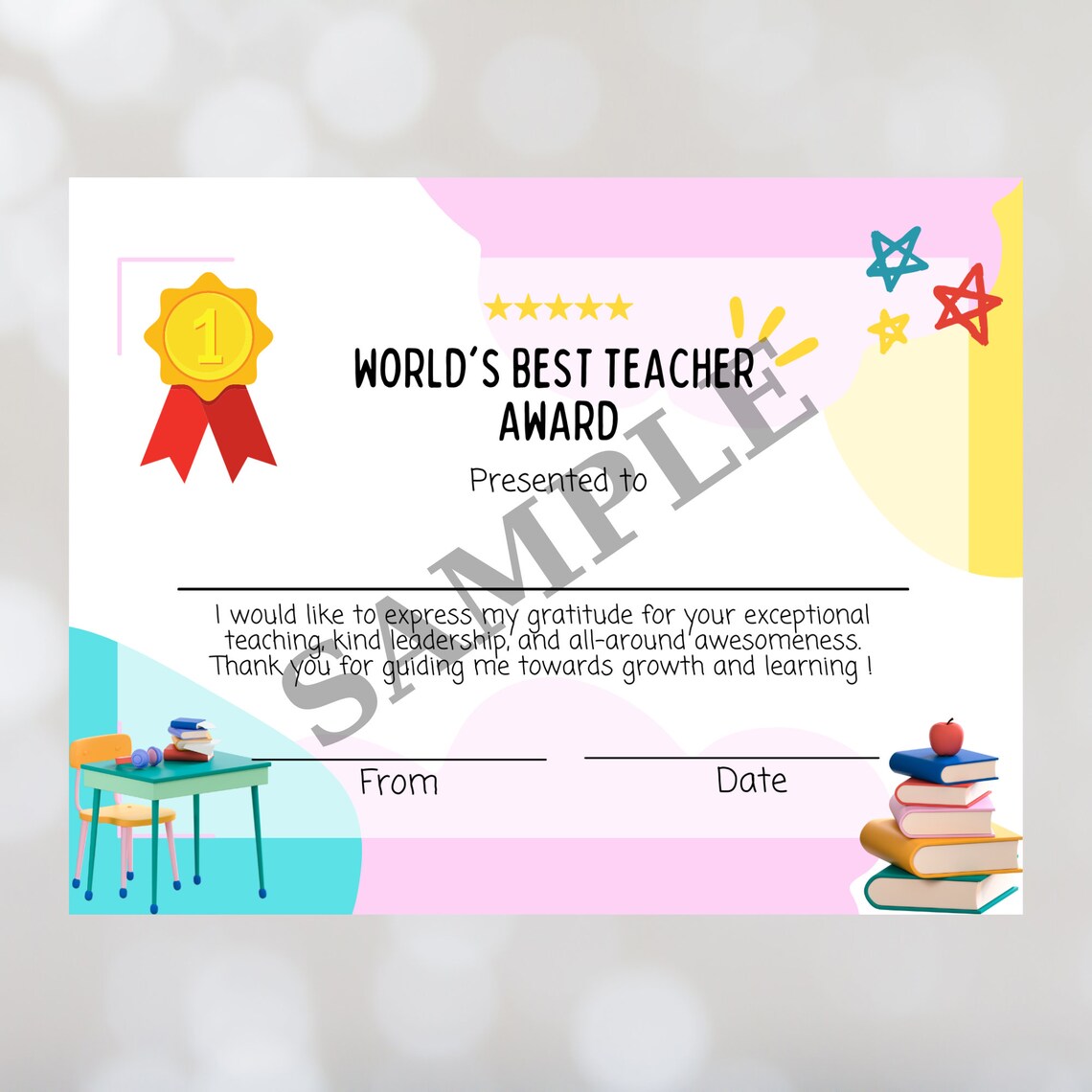 Teacher Appreciation Award Printable, Worlds Best Teacher, Personalized ...