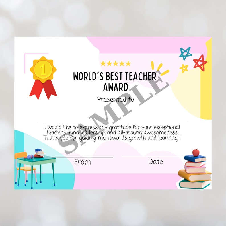 Teacher Appreciation Award, Personalized Certificate (digital Download ...