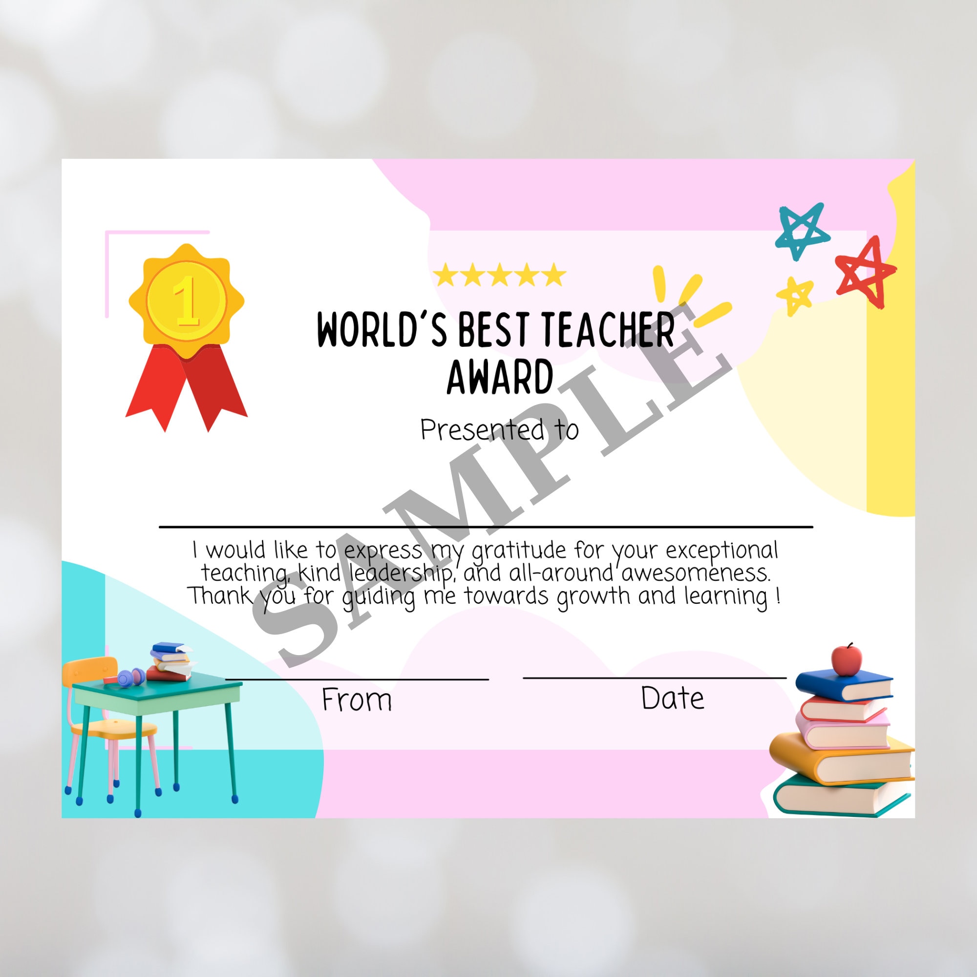 Teacher Appreciation Award Printable, Worlds Best Teacher, Personalized ...