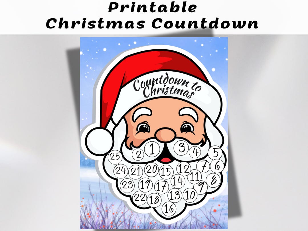 Santa Beard Christmas Countdown, Kids Advent Calendar (printable PDF ...