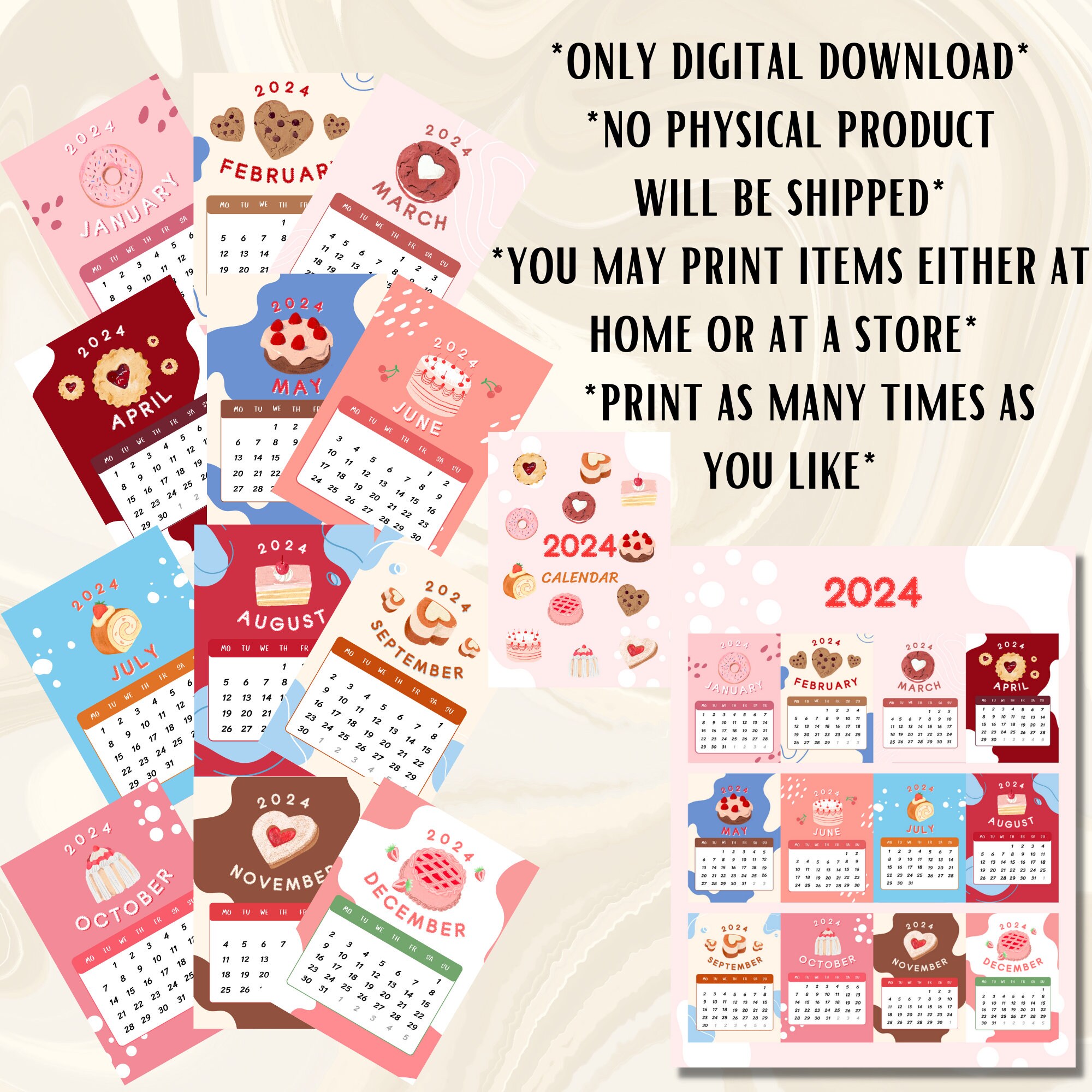 2024 Printable Calendar Set Desk Calendar and Year at a - Etsy